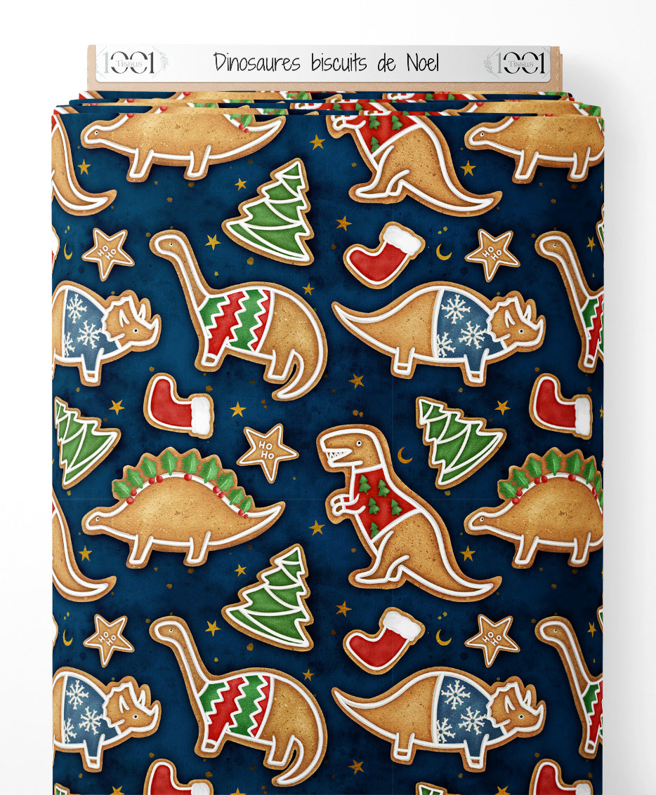 Tissu OEKO-TEX - Dinosaures biscuits de Noël – 1001 Tissus