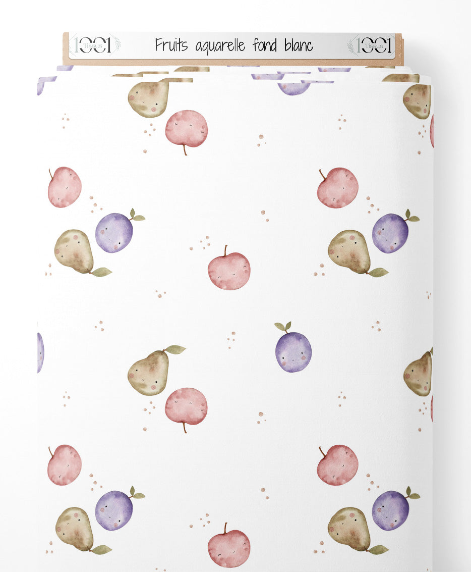 Tissu OEKO-TEX - Fruits aquarelle fond blanc – 1001 Tissus